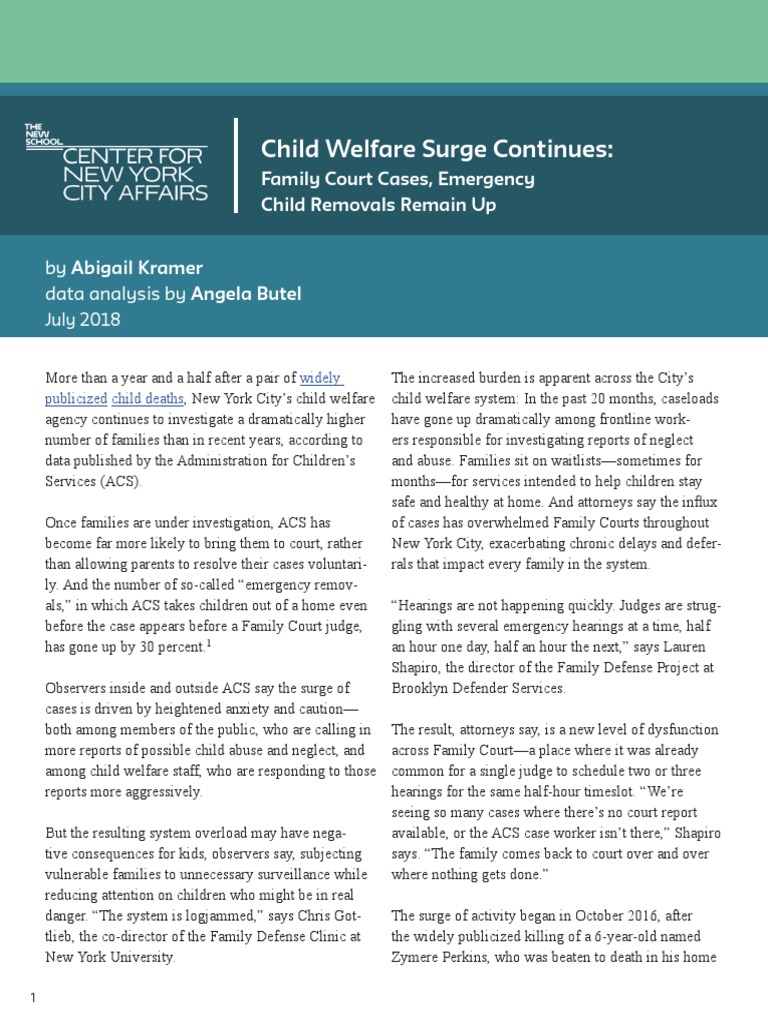 Child Welfare Surge Continues:: Family Court Cases, Emergency Child ...