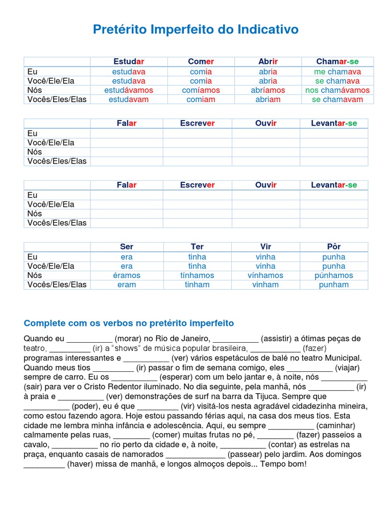 Pretérito Imperfeito Do Indicativo | PDF