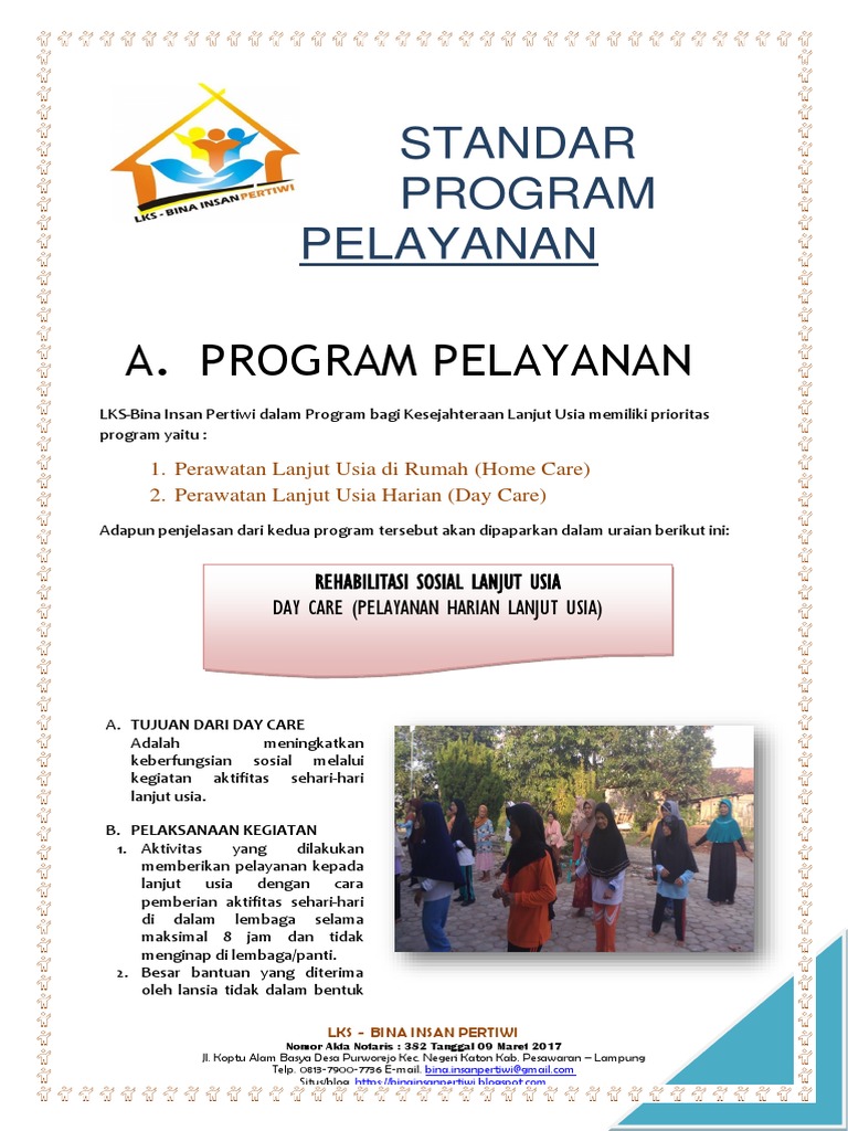 Standar Program Pelayanan Lanjut Usia Dalam Lembaga | PDF