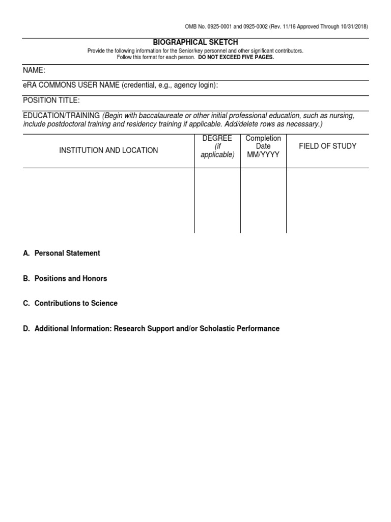 Biosketch Blankformat Forms D | PDF | Technology & Engineering