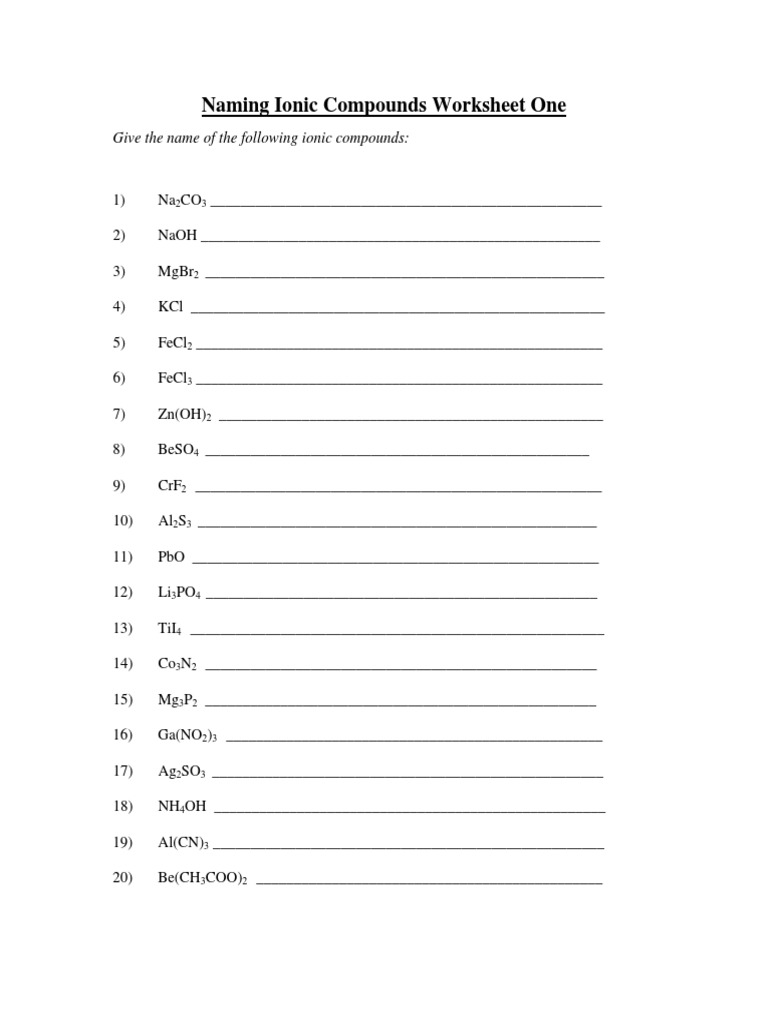 Naming Ionic Compounds Worksheet | PDF | Chemical Substances | Molecules