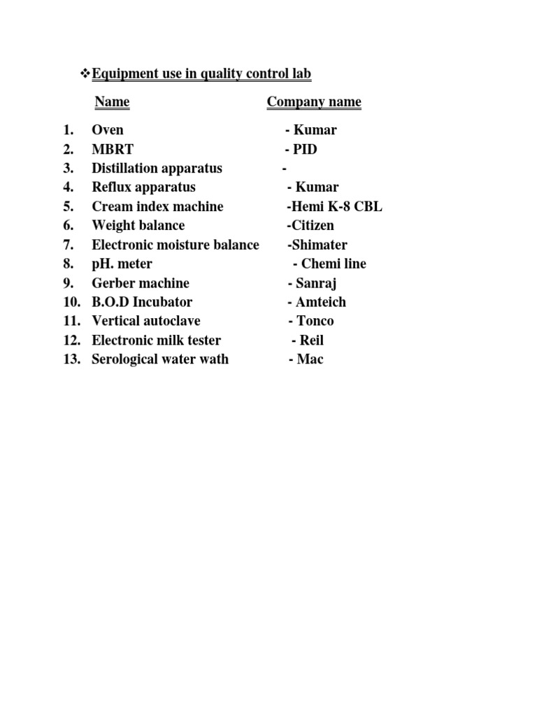 Quality Control Lab Equipment List | PDF | Science & Mathematics ...