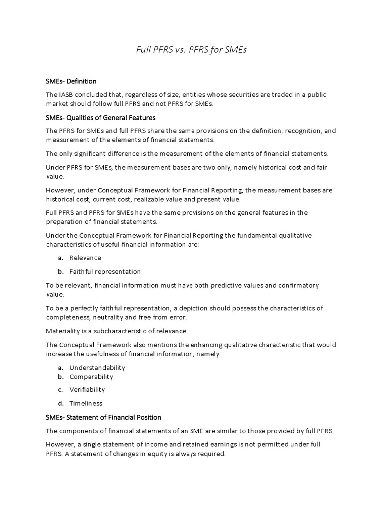 Full Pfrs vs. Pfrs For Smes | PDF | Deferred Tax | Intangible Asset