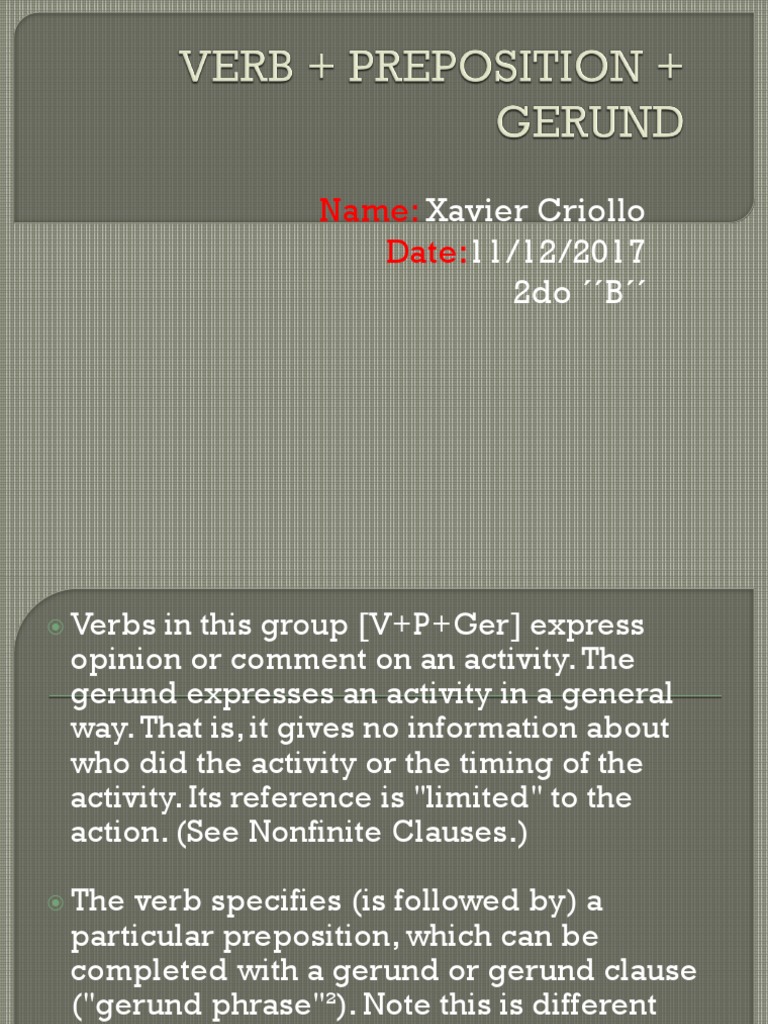 Verb + Preposition + Gerund | PDF
