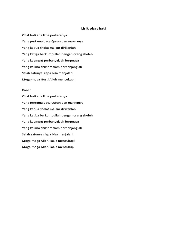 Lirik Obat Hati | PDF