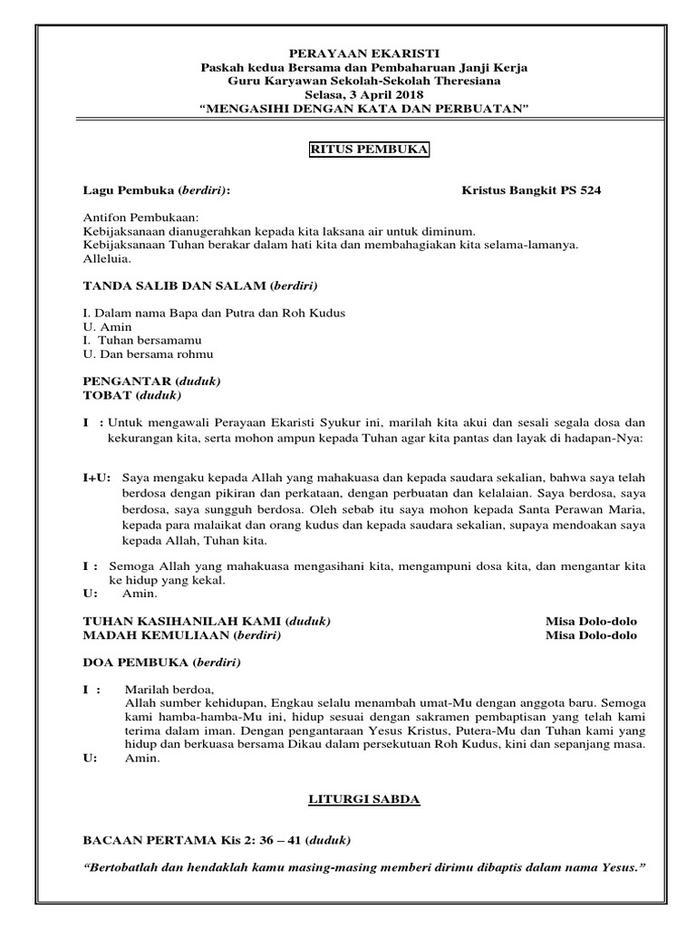 Teks Misa Perayaan Ekaristi Selasa 3 April 2018 | PDF