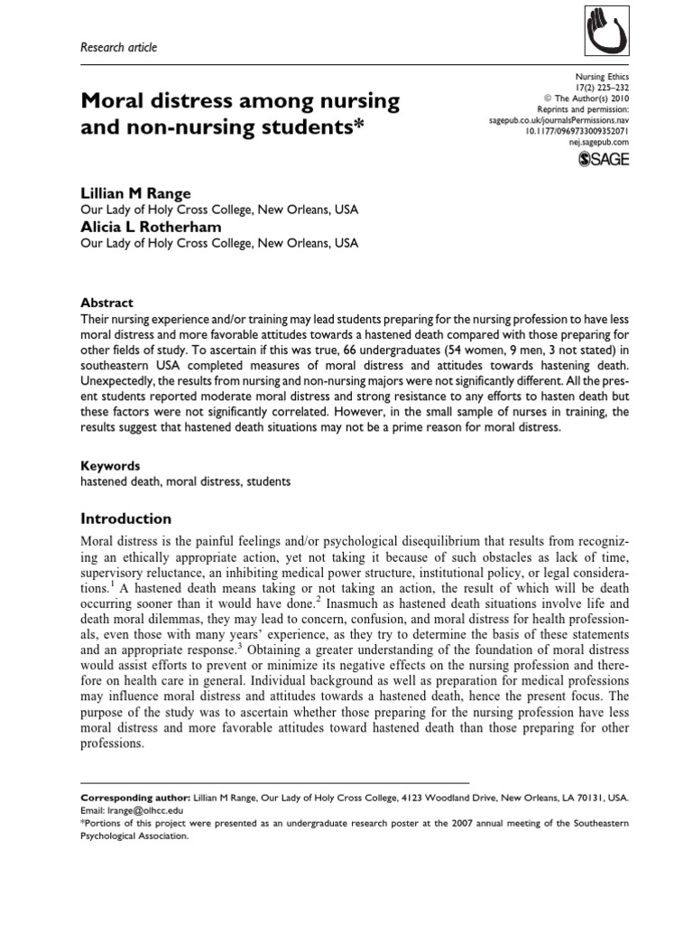 Moral Distress Among Nursing and Non-Nursing Students | PDF | Terminal Illness | Nursing