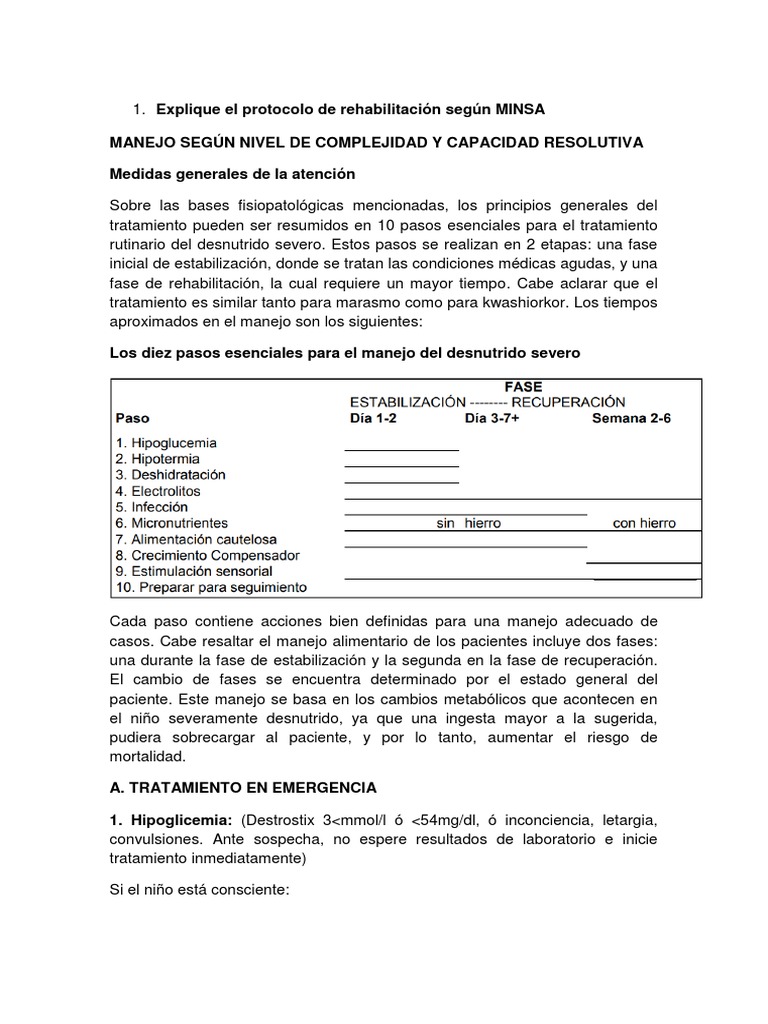 Protocolo de Rehabilitación Según MINSA | PDF | Diarrea | Deshidración
