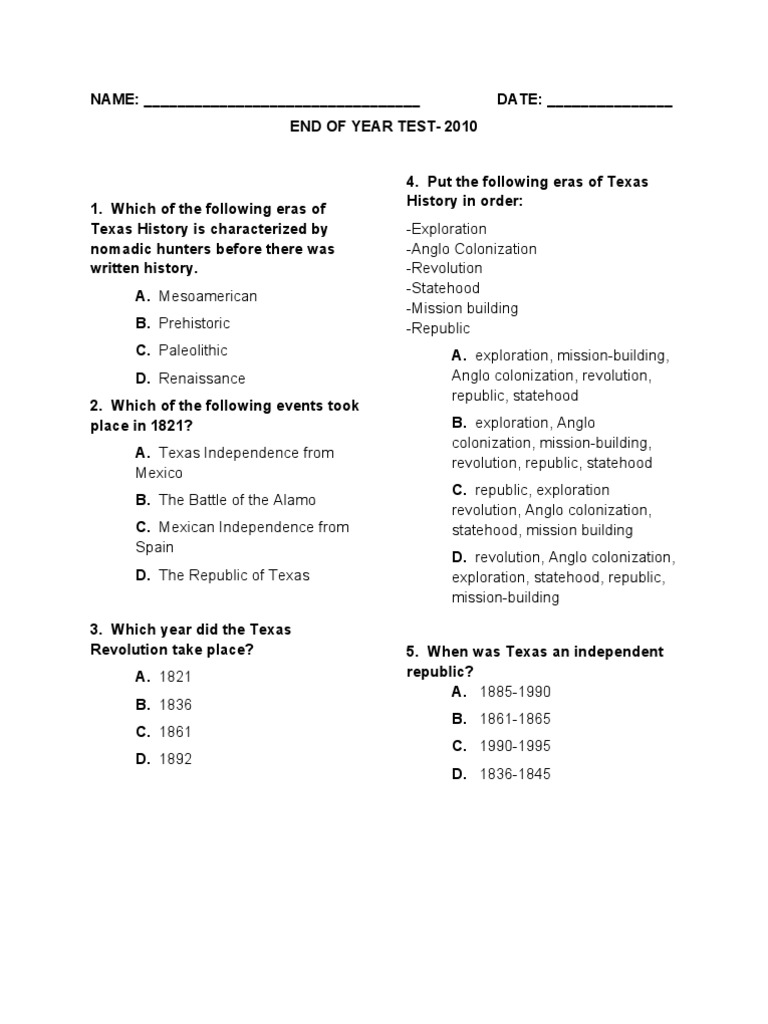 Texas History Diagnostic Assessment | PDF | Texas | Confederate States ...