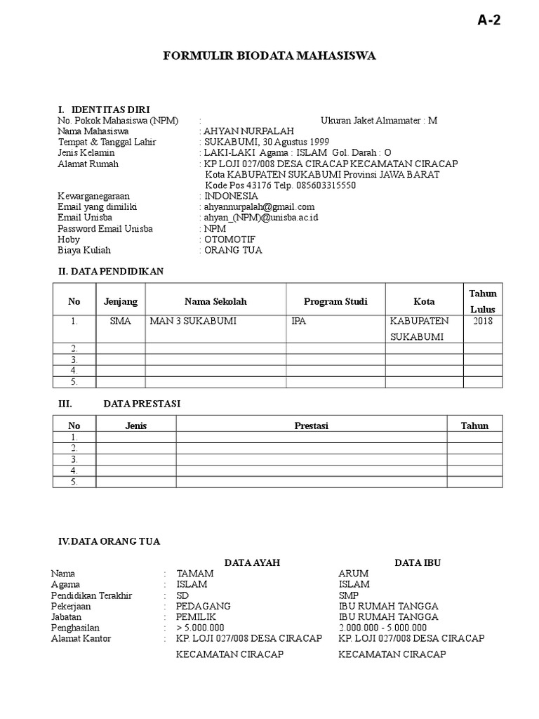 Formulir Biodata 2181384 | PDF