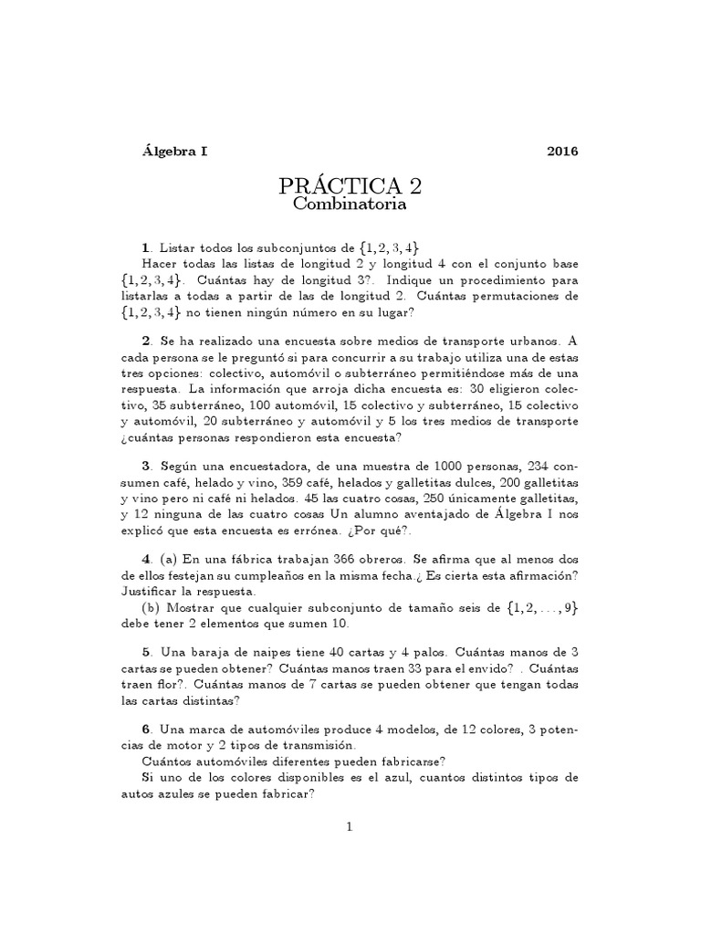 PR 2 | PDF | Combinatoria | Enseñanza de matemática