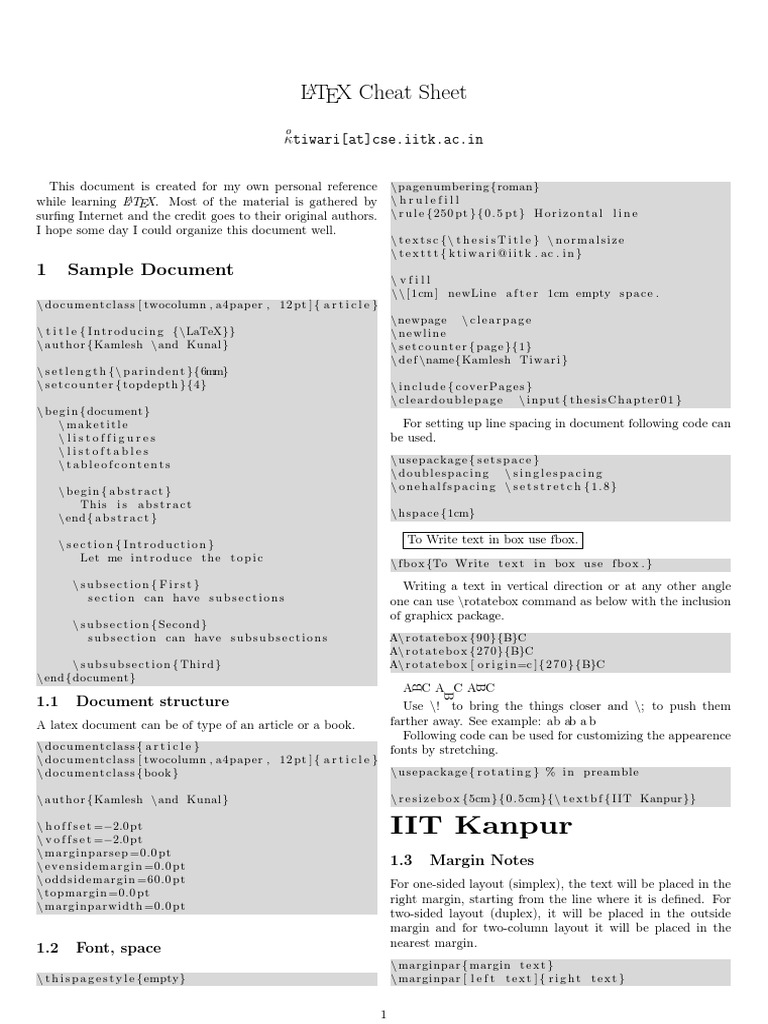 Latex Cheat Sheet | Pdf | Computing