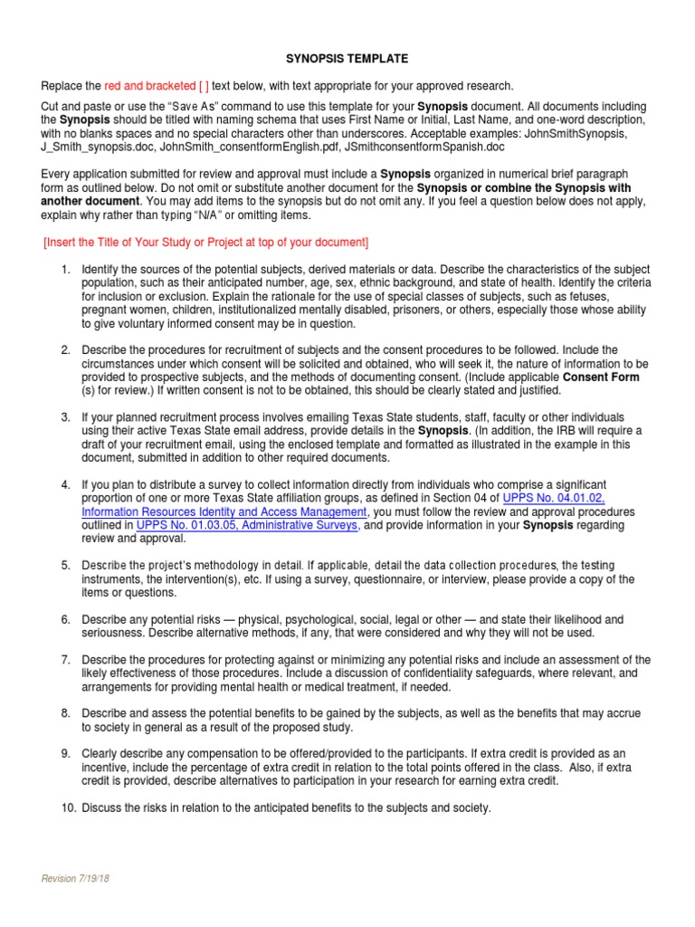 Synopsis Template | Download Free PDF | Thesis | Survey Methodology