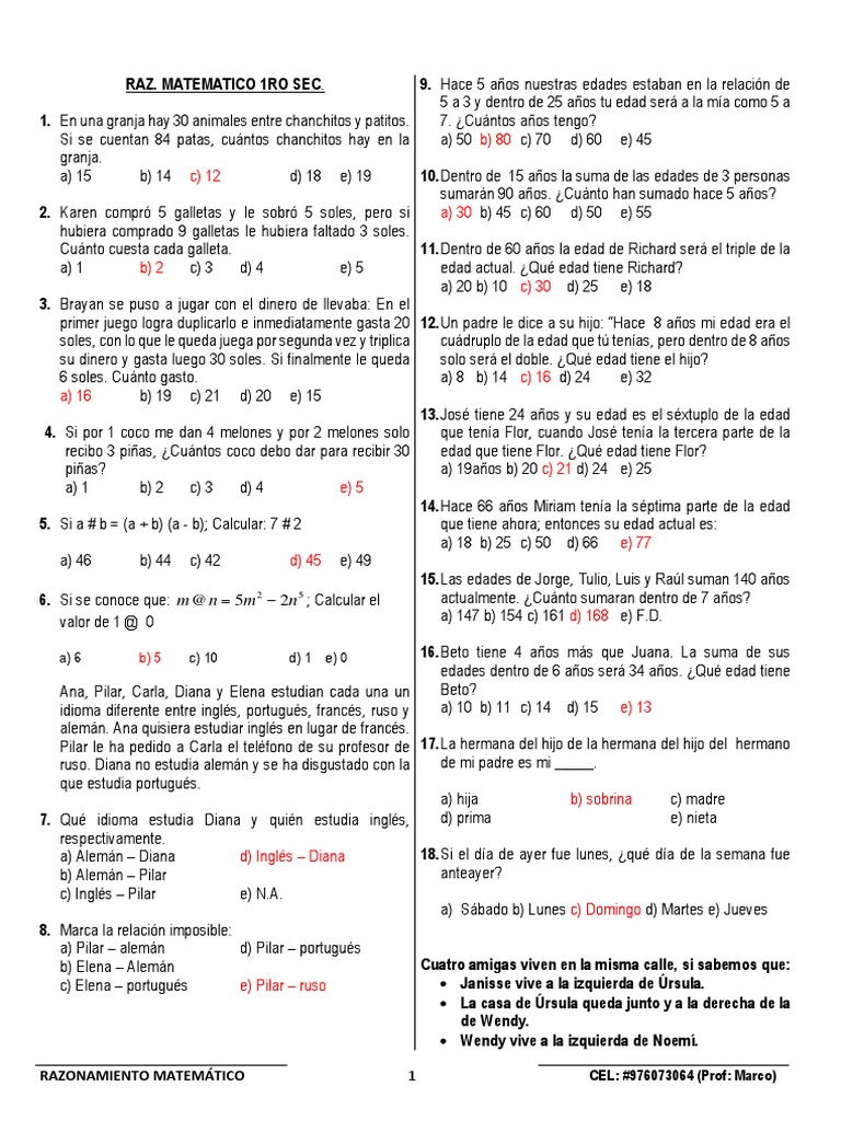 1ro Sec Raz Mat - Arit 1 | PDF