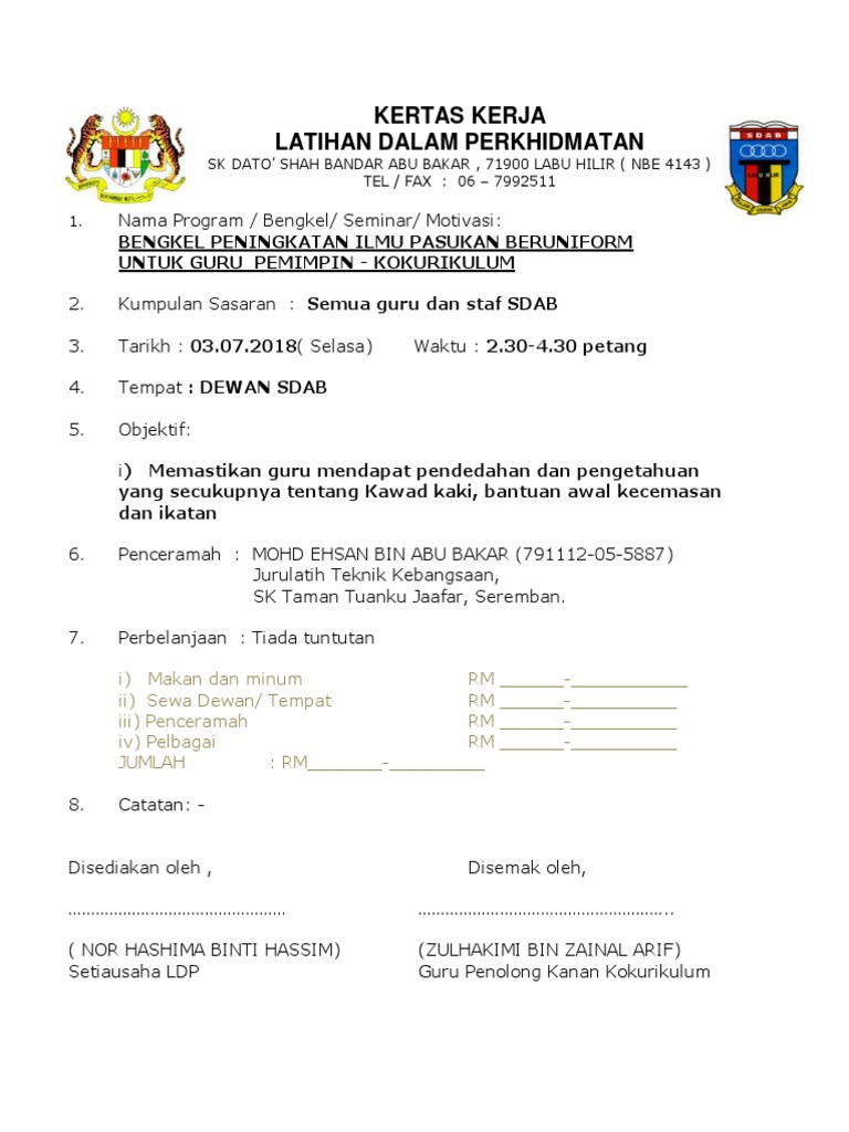 Kertas Kerja Kokurikulum Ldp 2018 Pdf