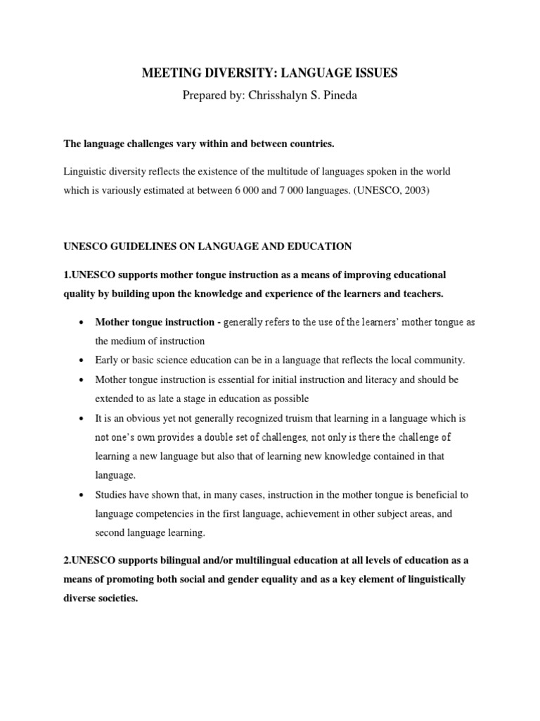 Meeting Diversity - Language Issue Handout | PDF | Multilingualism ...