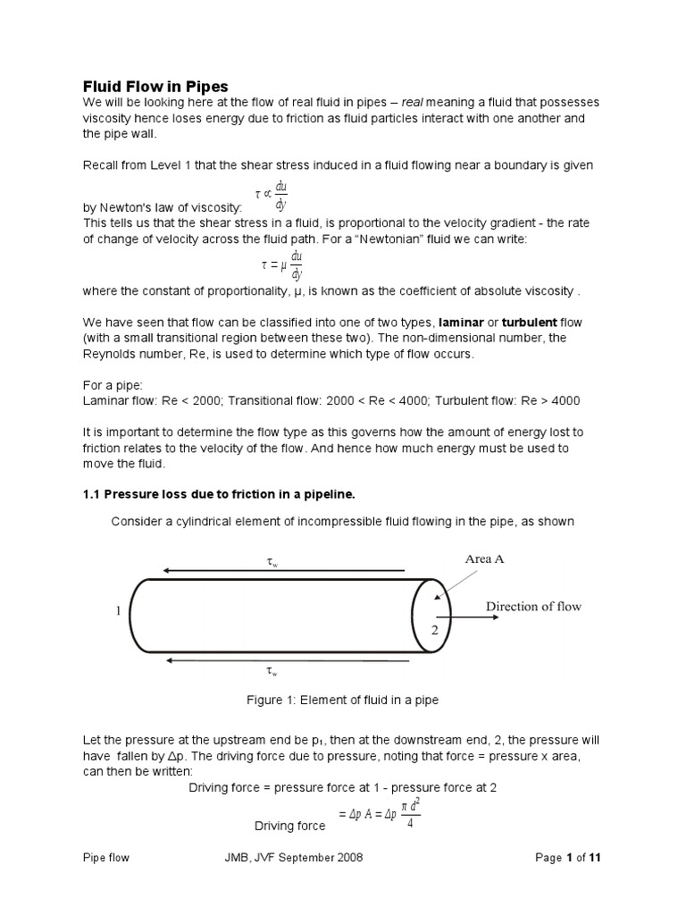 Fluid Flow in Pipes: τ ∝ du dy | PDF | Fluid Dynamics | Boundary Layer