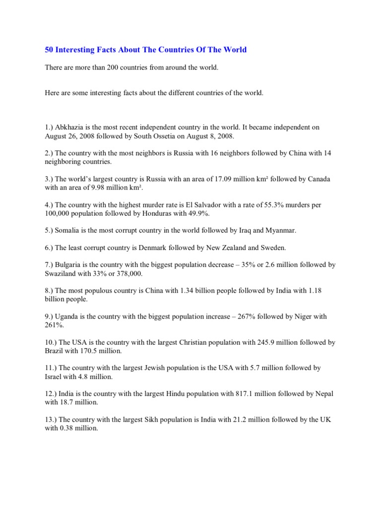 50 Interesting Facts About The Countries of The World | Download Free ...