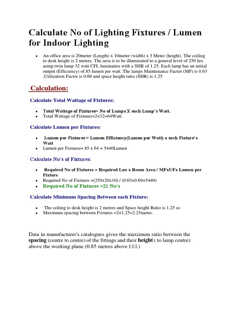 Calculating the Number and Spacing of Lighting Fixtures to Achieve ...