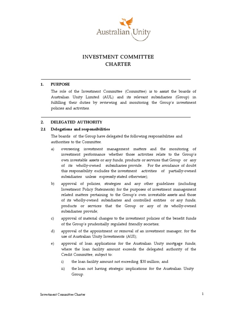 Investment Committee Charter Overview | PDF | Committee | Board Of ...