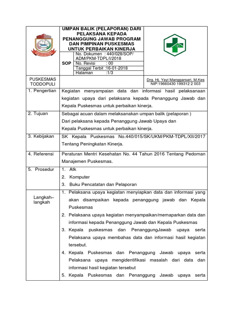 2.3.9 EP 3 SOP Umpan Balik Pelaporan | PDF