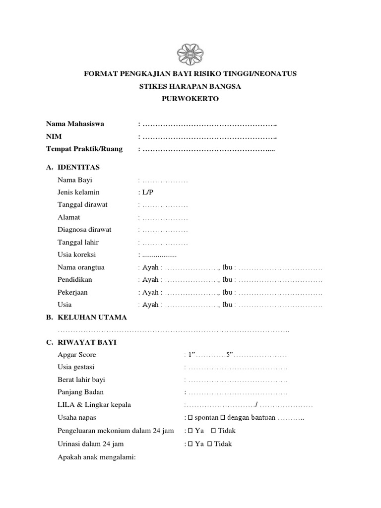 Format Pengkajian Bayi Risiko Tinggi | PDF