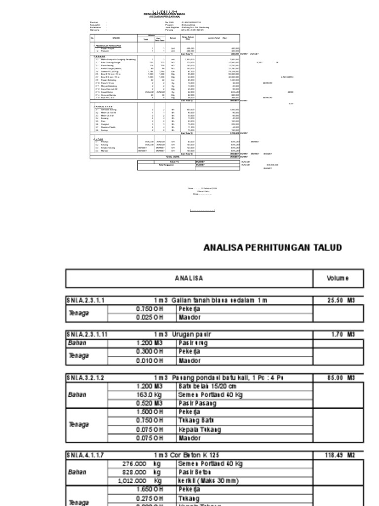Contoh RAB Embung Desa 2018 Sumadi Arsyah | PDF