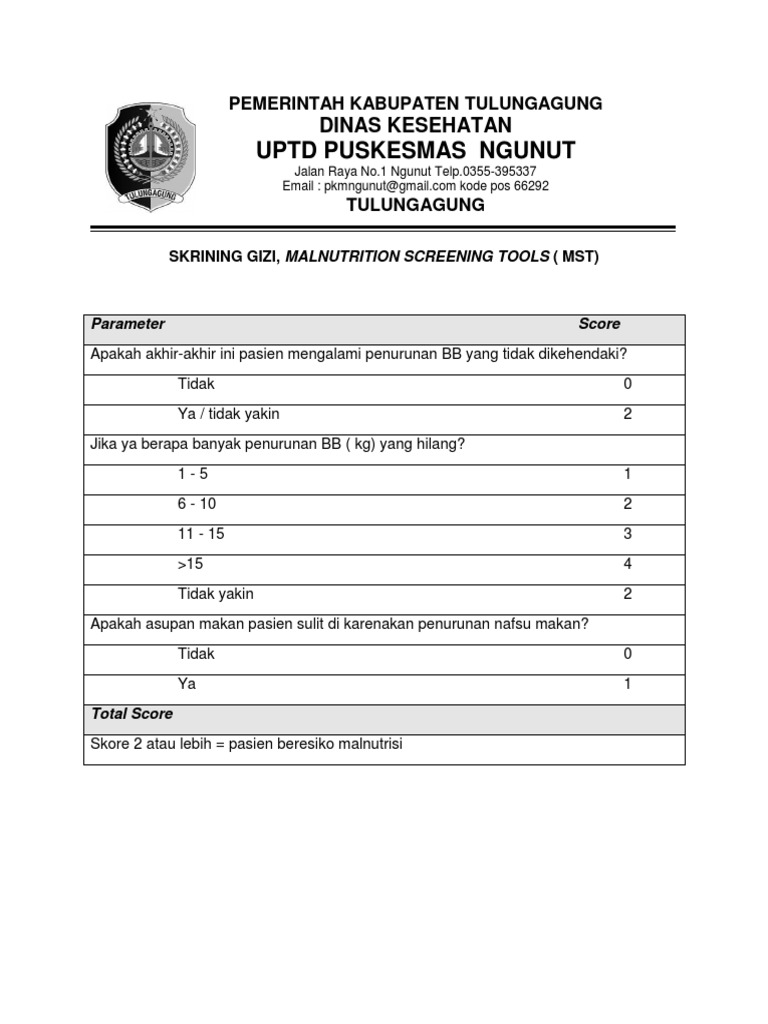 SKRINING GIZI UNTUK MENDETEKSI RISIKO MALNUTRISI DI PUSKESMAS NGUNUT | PDF