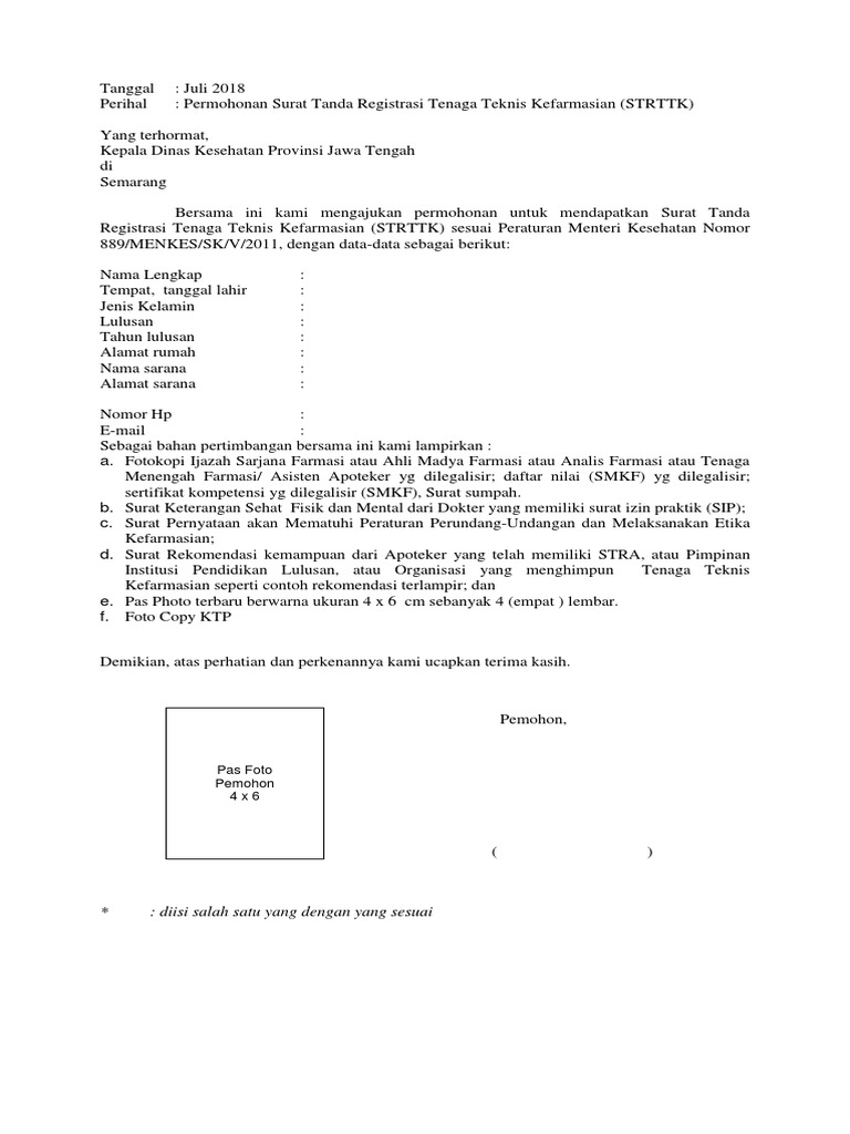 1.surat Contoh Permohonan STRTTK | PDF