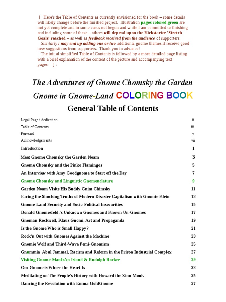 Table of Contents - For Adventures of Gnome Chomsky The Garden Noam ...