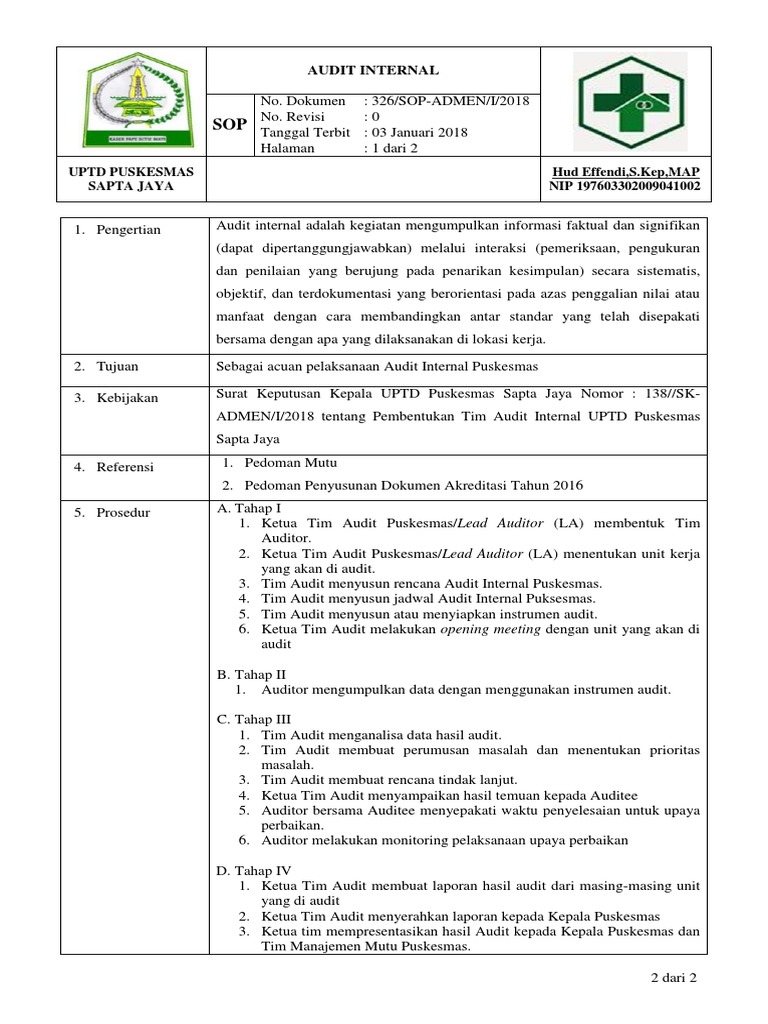3.1.4.2 Sop Audit Internal | PDF