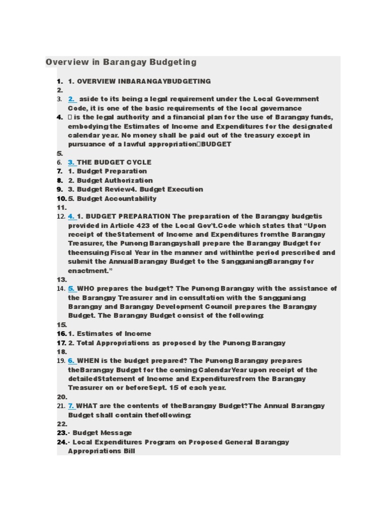 Overview in Barangay Budgeting | Appropriation Bill | Budget