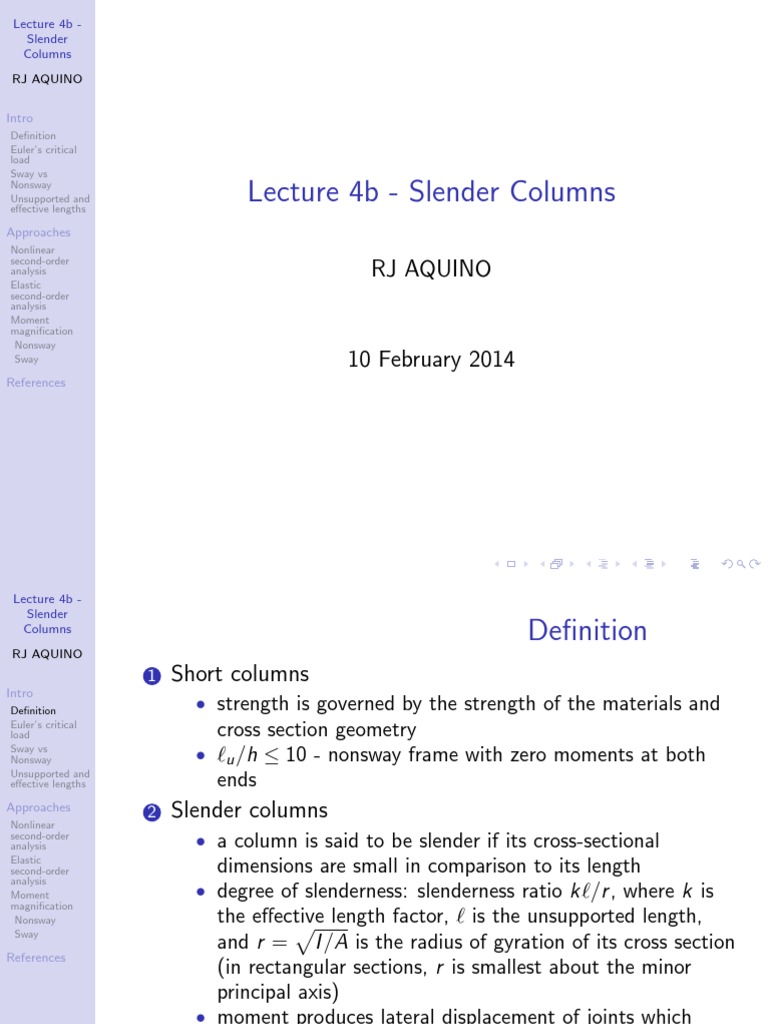 Analysis of Slender Columns: Definitions, Concepts, and Design ...