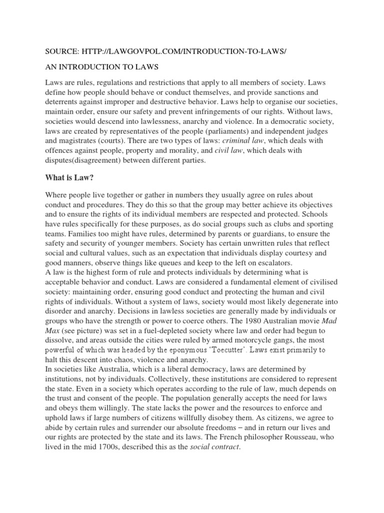 An Introduction To Laws What Is Law PDF Rule Of Law Sovereign
