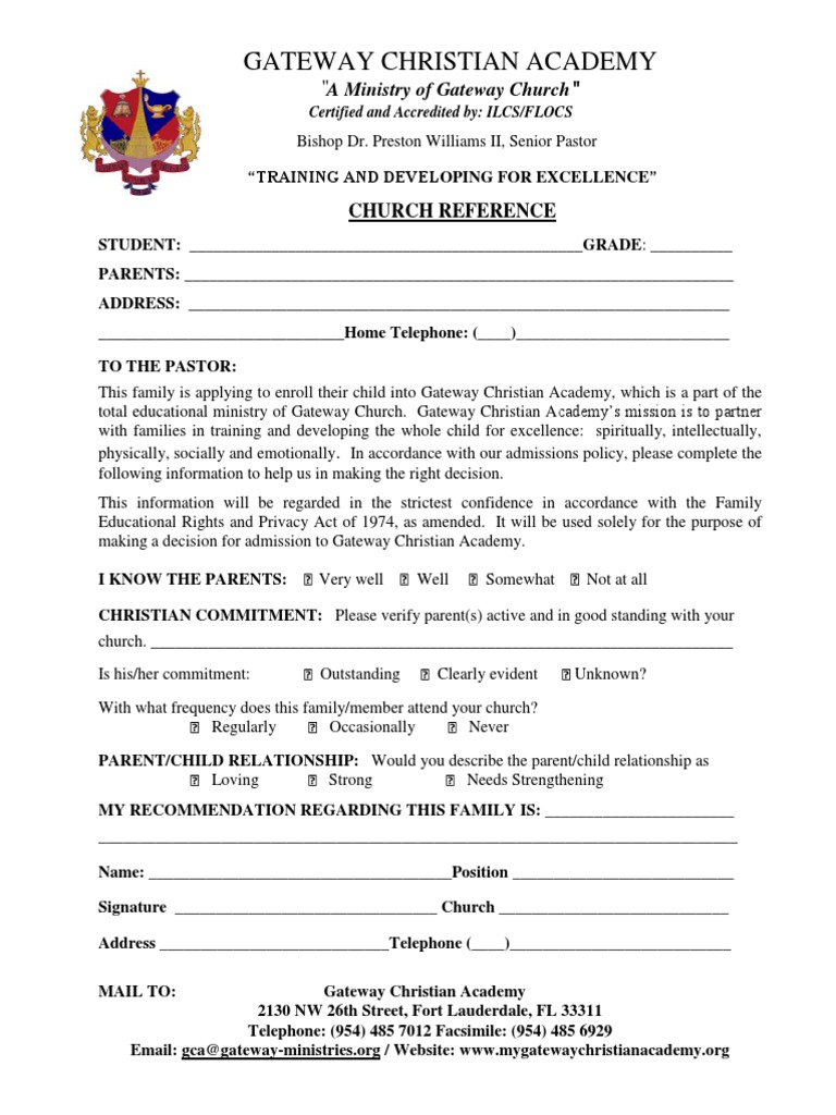 Gateway Church Reference Letter | PDF