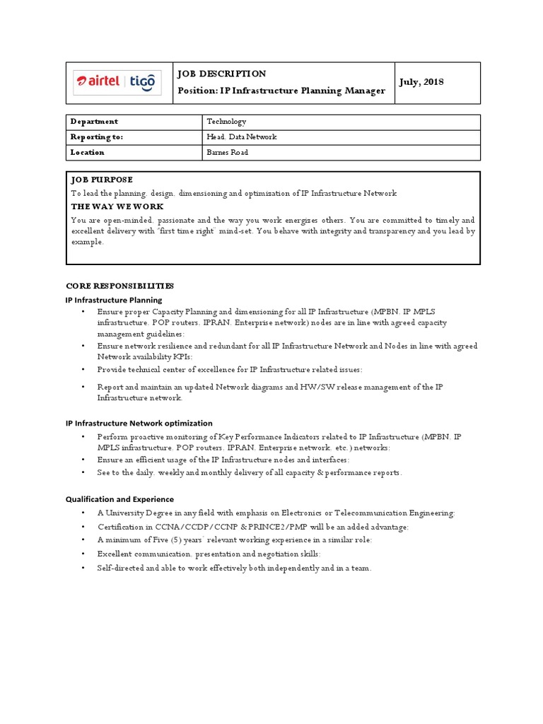 Ip Infrastructure Job Description | PDF