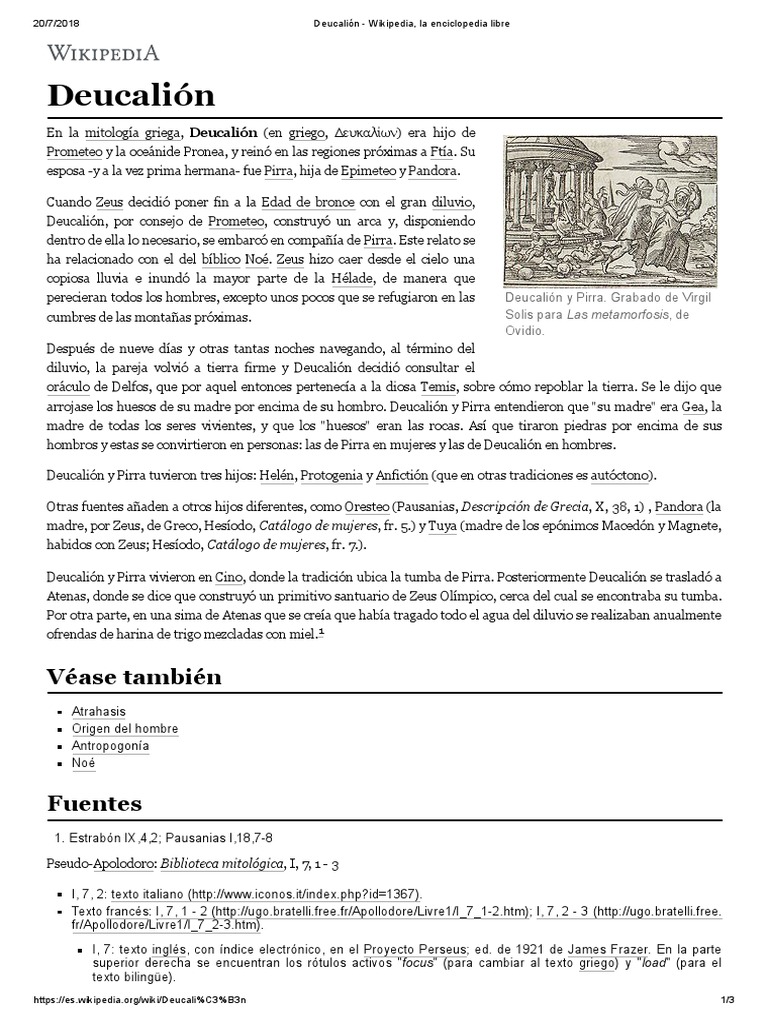 Deucalión - Wikipedia, La Enciclopedia Libre | PDF | Mitología Paleo ...
