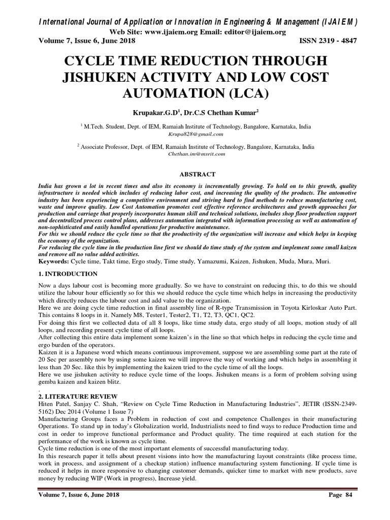 Cycle Time Reduction Through Jishuken Activity and Low Cost Automation ...