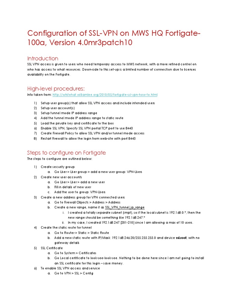 Simple Step by Step Guide For Configuration of SSLVPN On Fortigate 100a ...