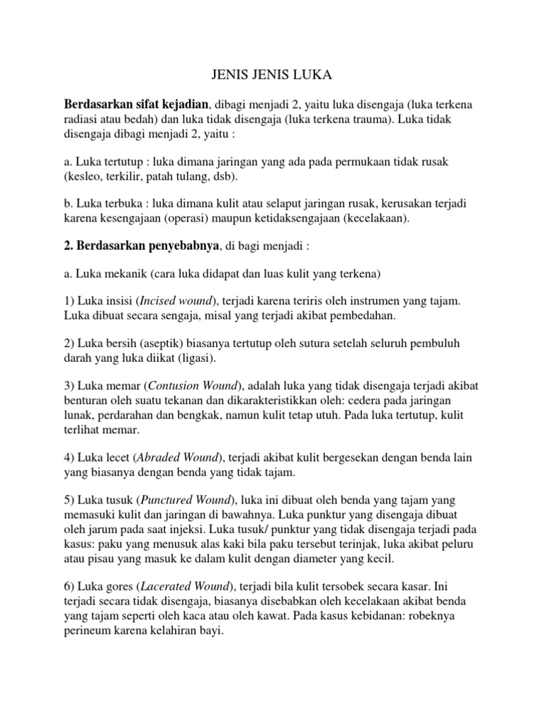 Contoh Luka Dalam dan Jenisnya | PDF | Ilmu Sosial | Dewasa Muda