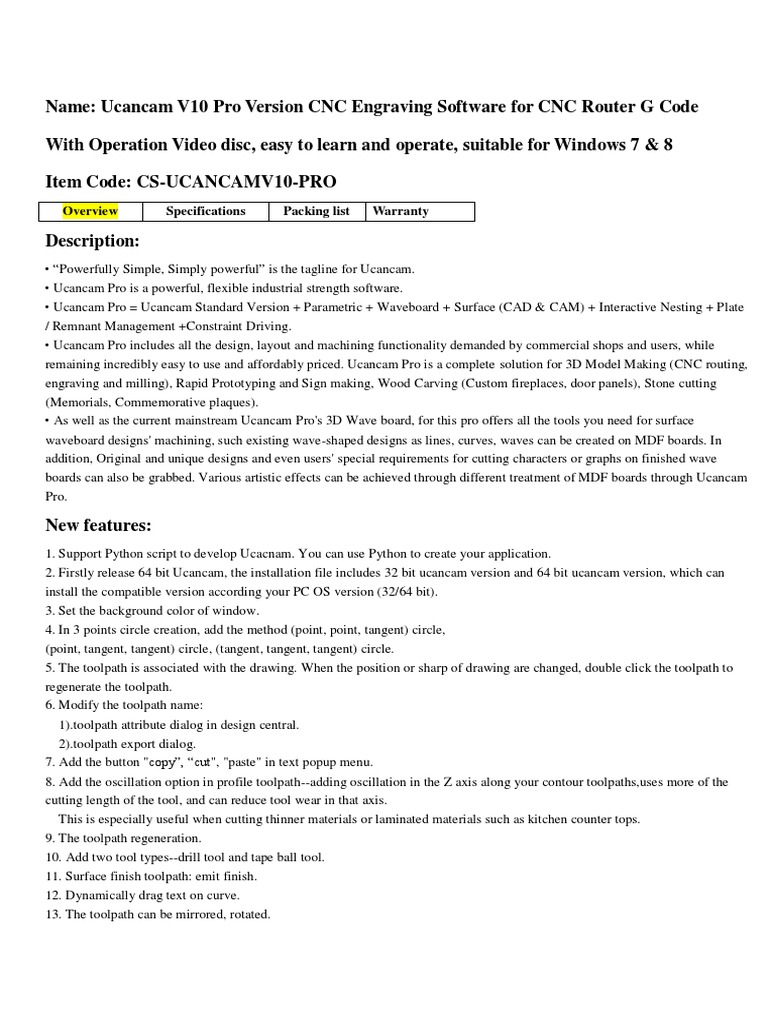 Name: Ucancam V10 Pro Version CNC Engraving Software For CNC Router G ...