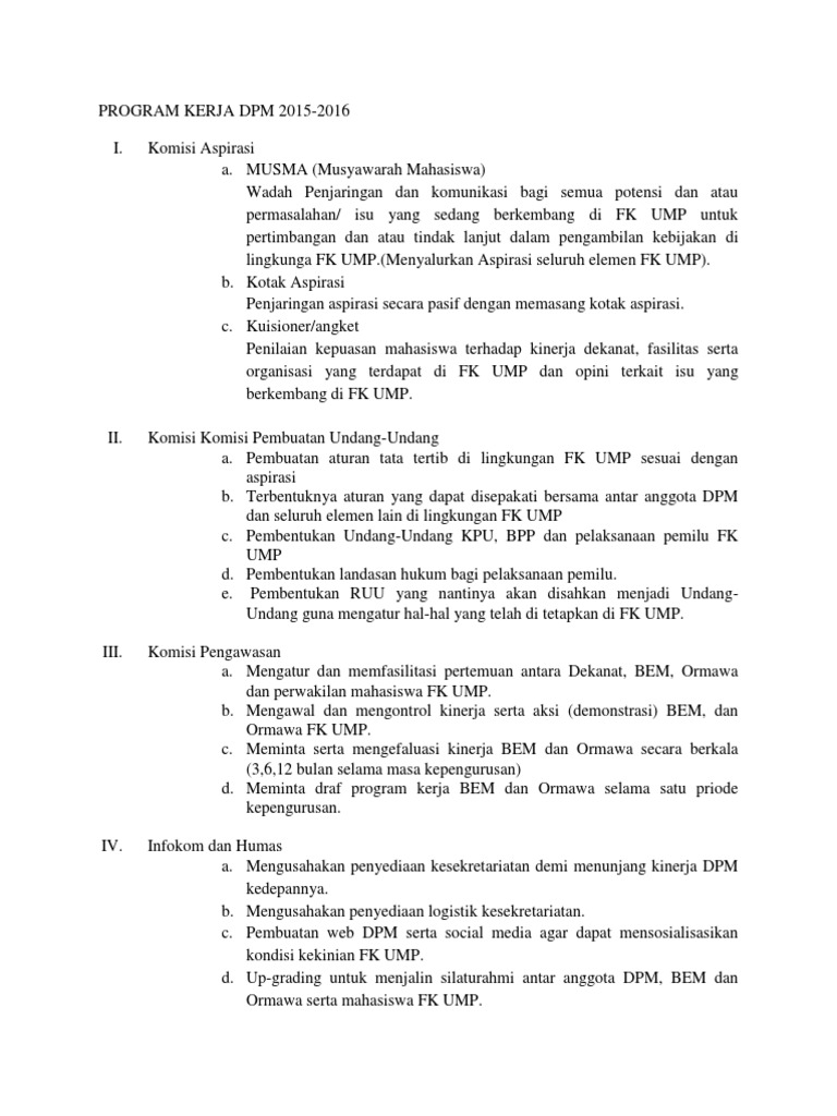 Program Kerja DPM 2015-2016 | PDF
