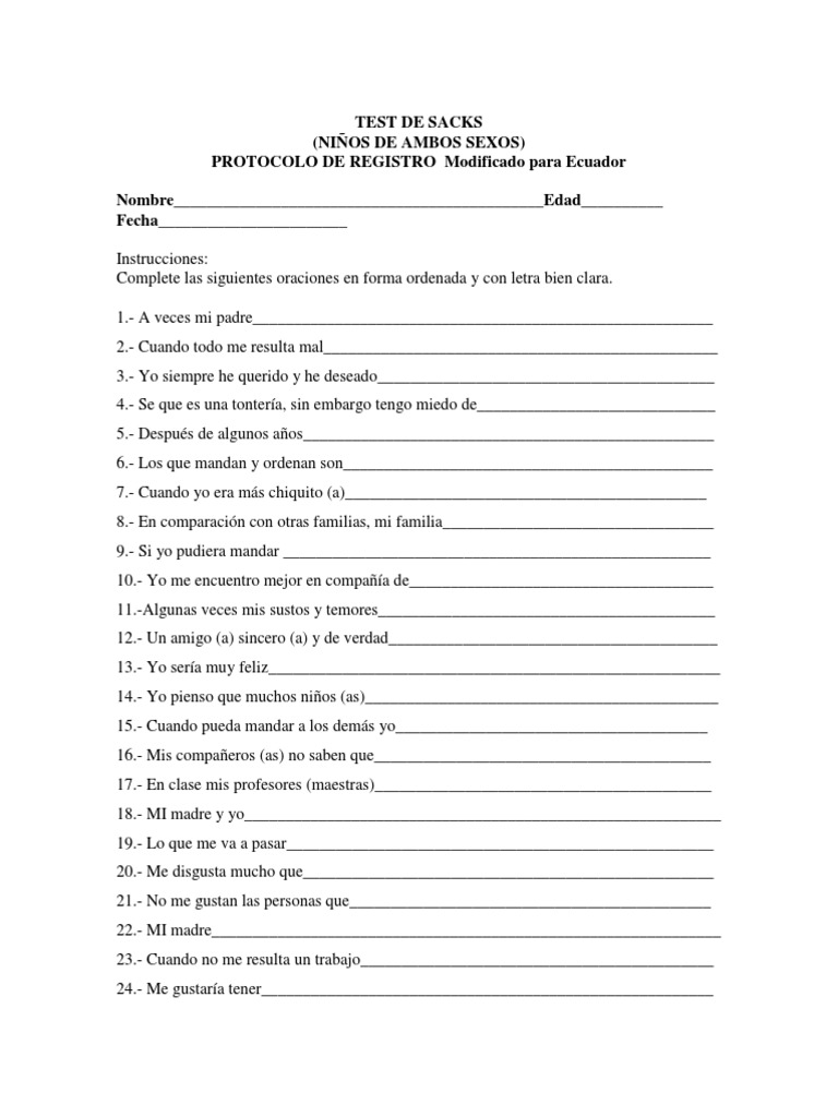 Protocolo del Test de Sacks en Niños | PDF | Ocio | Deportes