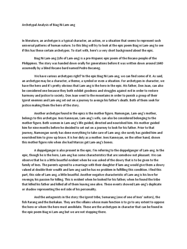 Archetypal Analysis of Biag Ni Lam | PDF