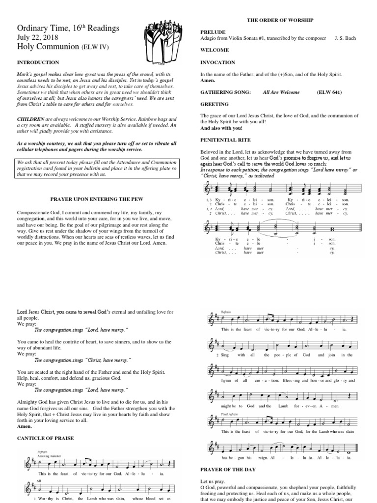 Ordinary Time, 16 Readings Holy Communion: July 22, 2018 | PDF | God In ...