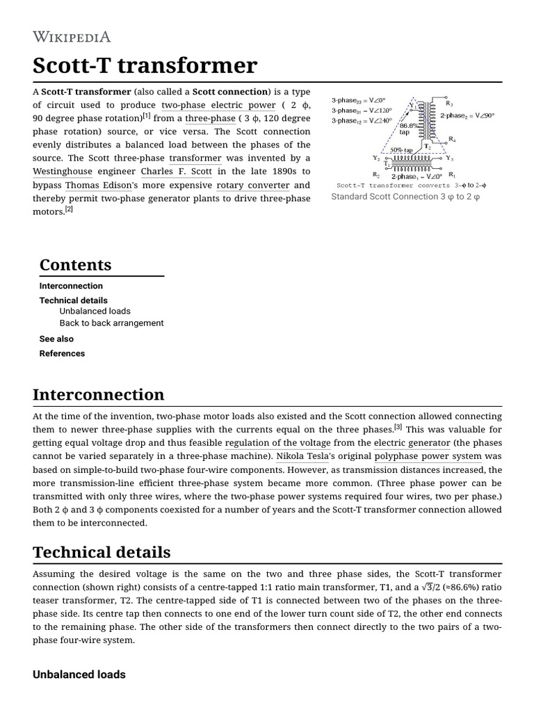 Scott-T Transformer - Wikipedia | PDF | Power Engineering | Electronic ...