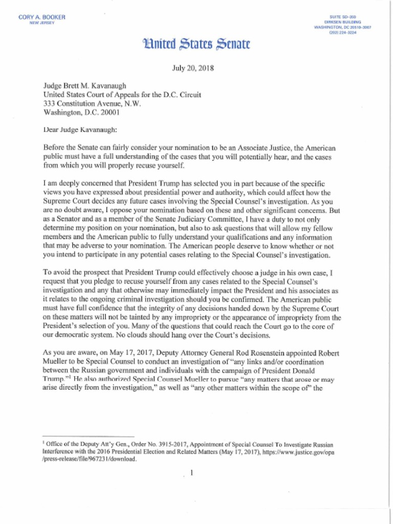 Kavanaugh Letter - July 2018 | PDF