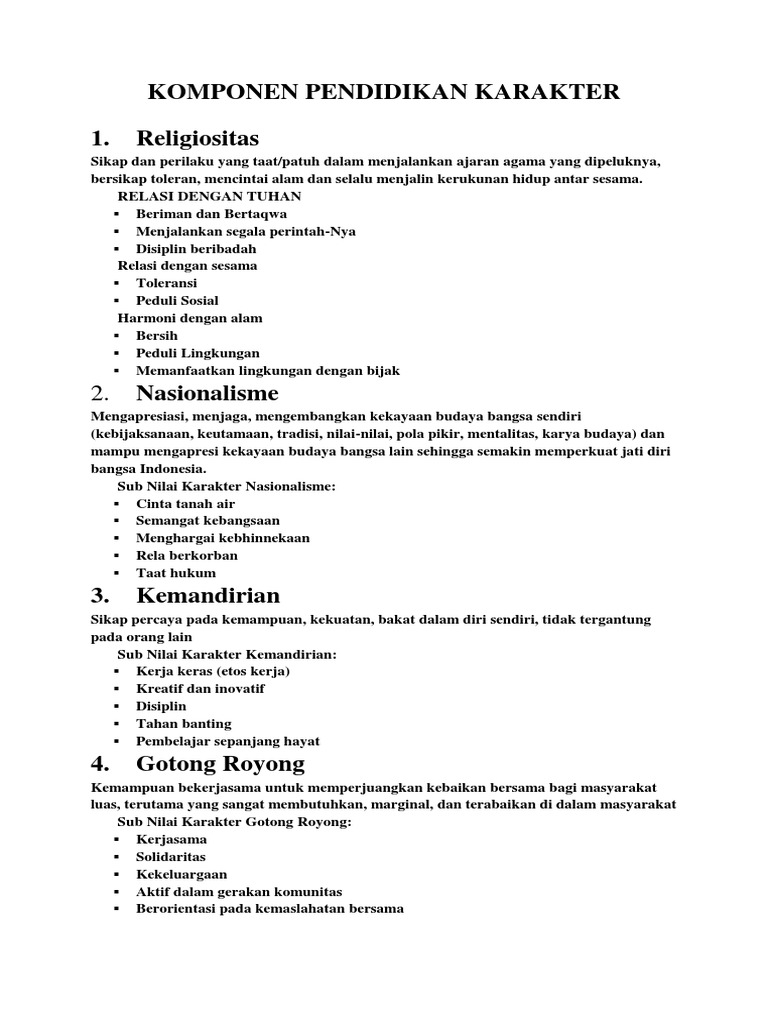 Komponen Pendidikan Karakter | PDF
