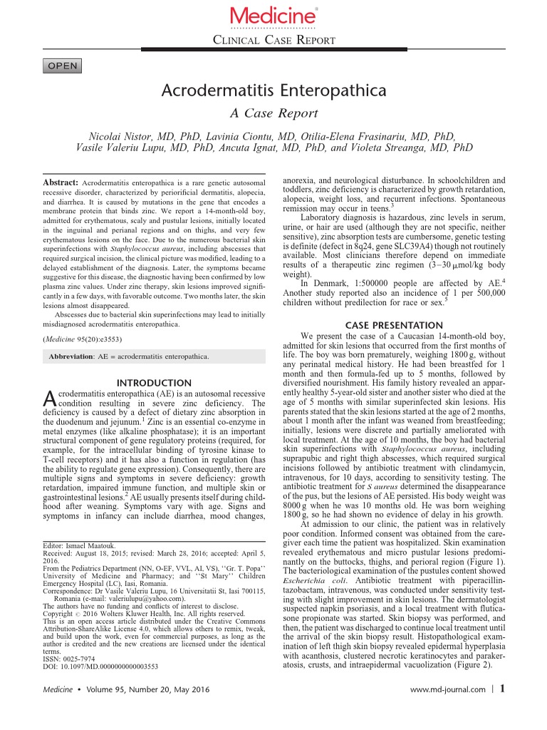 Acrodermatitis Enteropathica | PDF | Magnesium | Zinc
