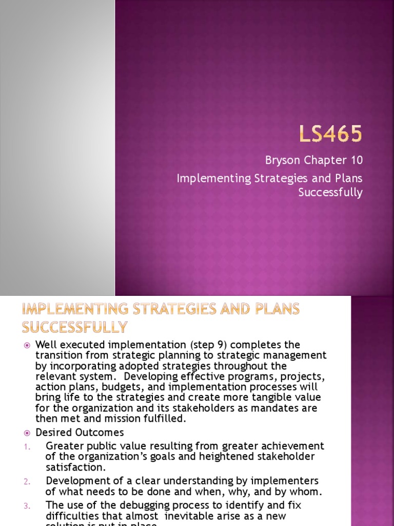 Bryson Chapter 10 Implementing Strategies and Plans Successfully | PDF ...
